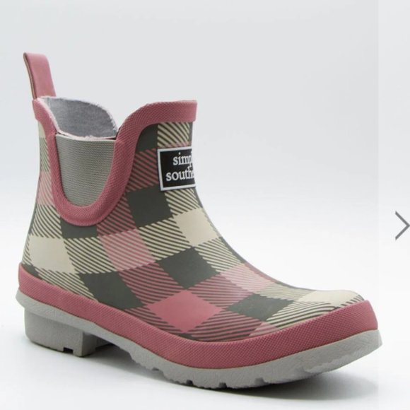 Simply Southern | Shoes | Simply Southern Gray Pink Plaid Rain Bootie ...